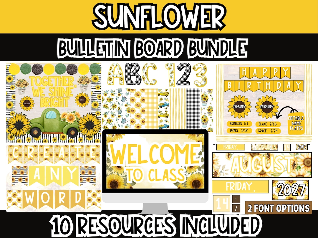 Sunflower Bulletin Board Bundle | Editable Classroom Decor | Bright ...