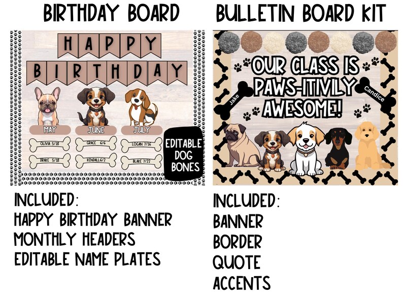 Dog Bulletin Board Bundle | Editable Classroom Decor | Printable Puppy ...