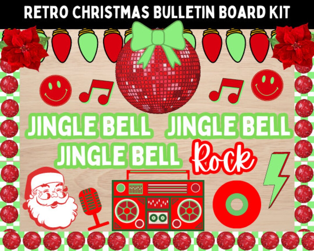 Retro Christmas Bulletin Board Kit - Disco Holiday Theme Door Decor ...