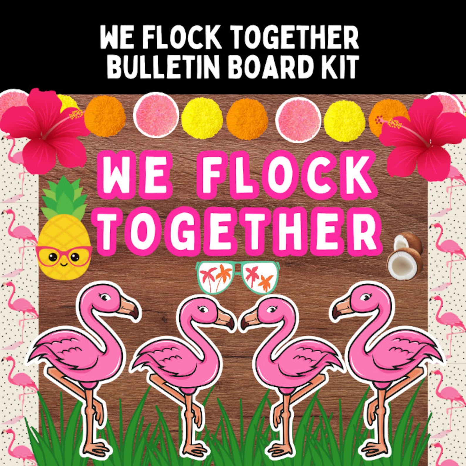 Tropical Flamingo Bulletin Board Kit L Back to School L Flamingo Class ...