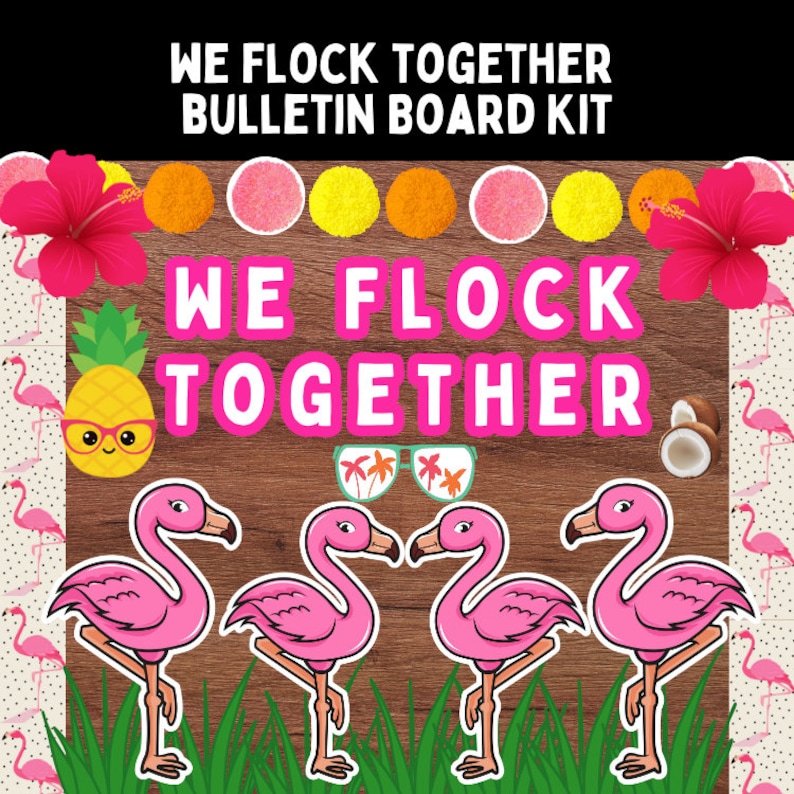 Tropical Flamingo Bulletin Board Kit L Back to School L Flamingo Class ...