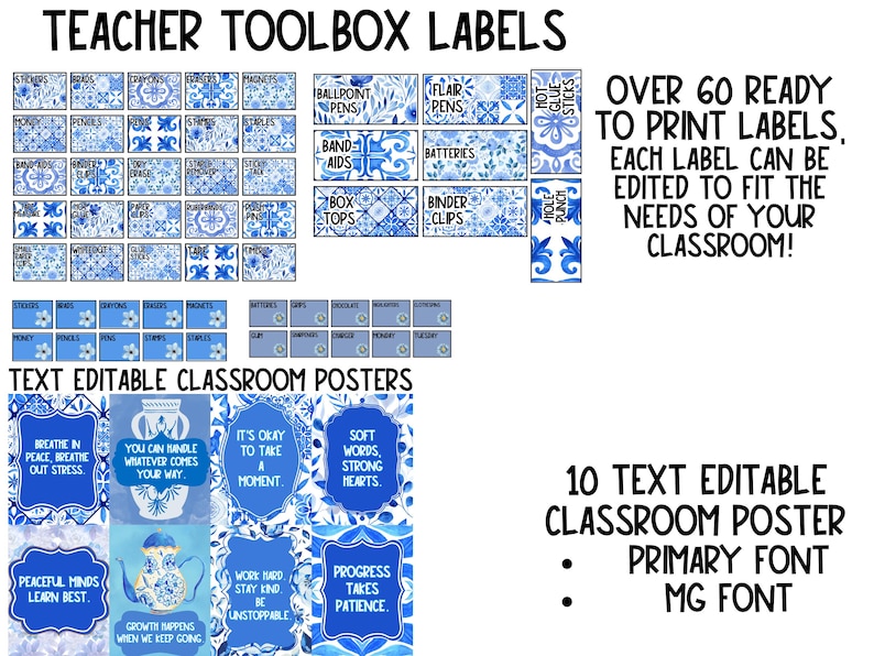 Blue Floral & Mosaic Bulletin Board Bundle | Editable Classroom Decor ...