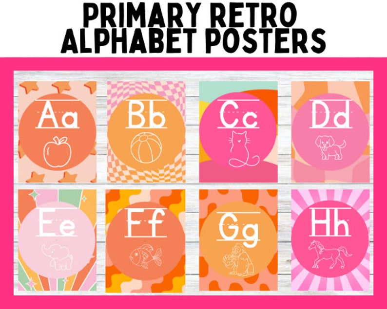 Retro Classroom Alphabet Posters L Groovy Posters for Classroom Decor L ...