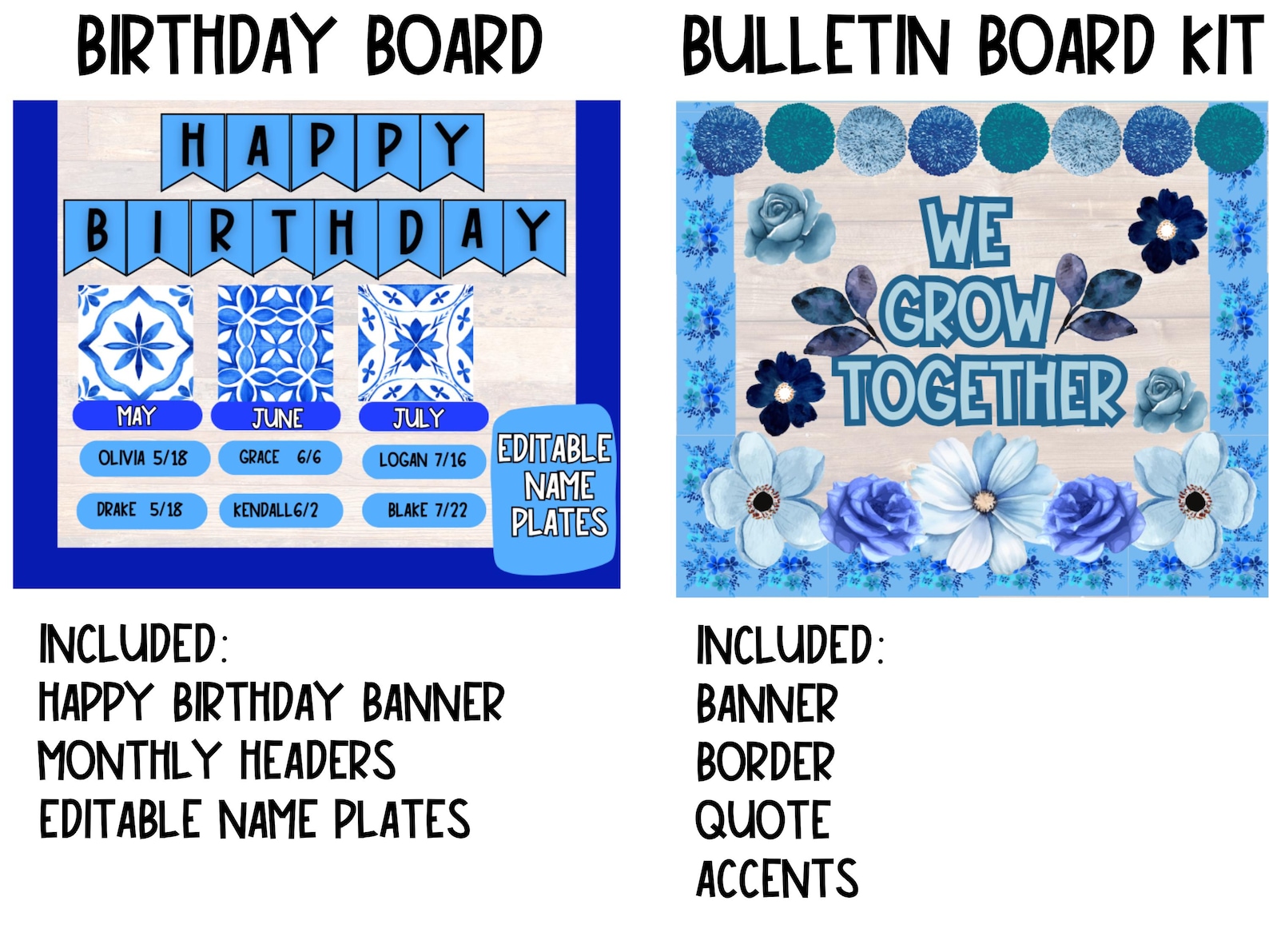 Blue Floral & Mosaic Bulletin Board Bundle | Editable Classroom Decor ...