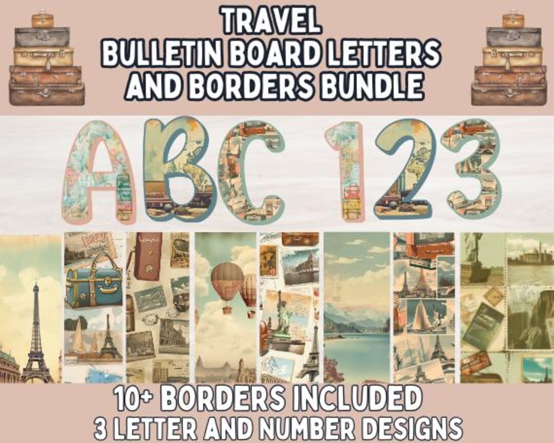 Travel Bulletin Board Letters and Borders L Travel Door Decor L Travel ...