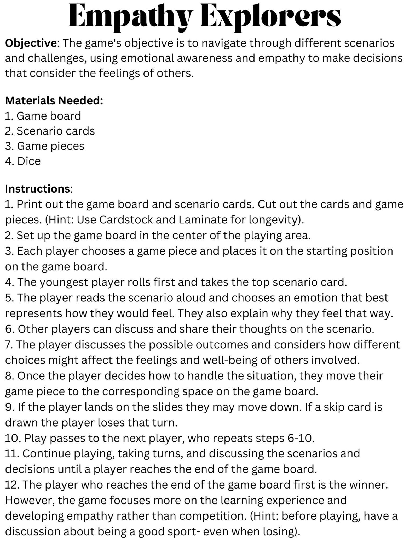 Social Skills Activity L Empathy Social Skills Game L Social Emotional ...