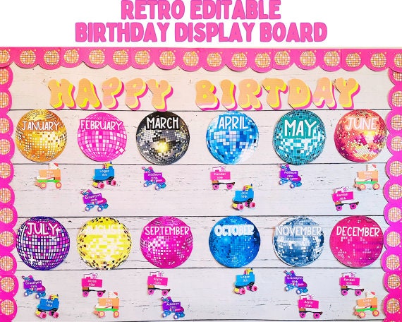 Retro Classroom Birthday Board L Groovy Birthday Display for Classroom ...
