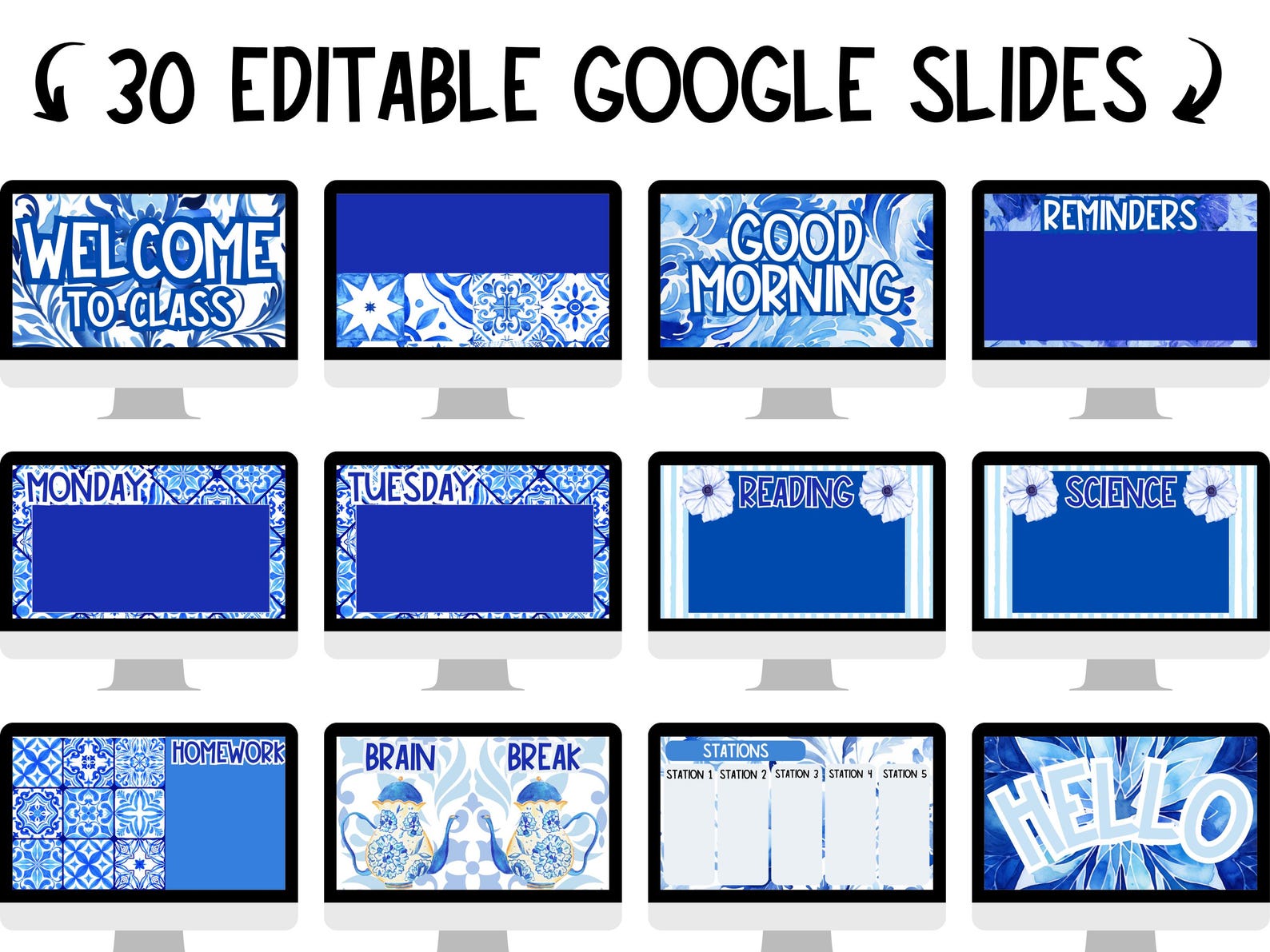 Blue Floral & Mosaic Bulletin Board Bundle | Editable Classroom Decor ...