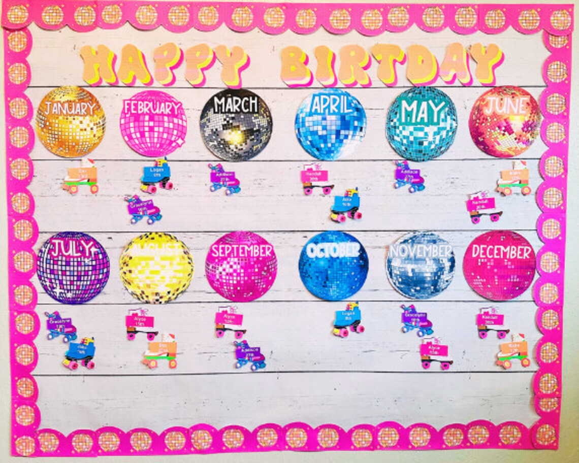 Retro Classroom Birthday Board L Groovy Birthday Display for Classroom ...
