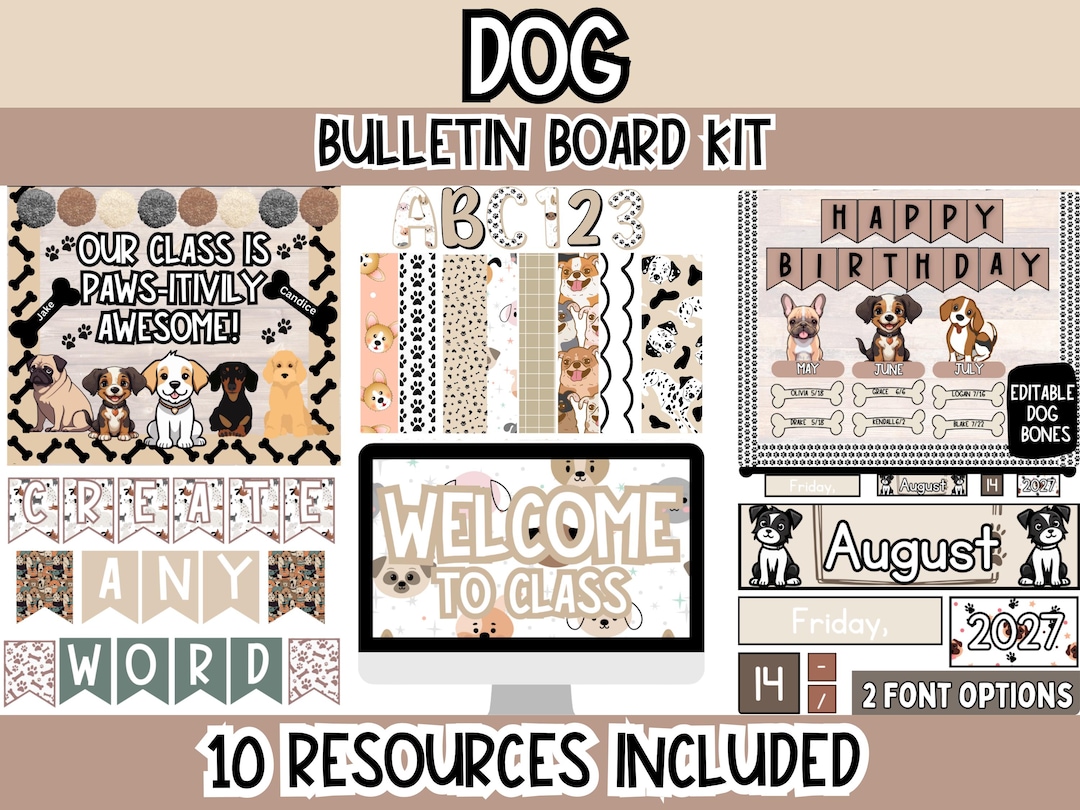Dog Bulletin Board Bundle | Editable Classroom Decor | Printable Puppy ...
