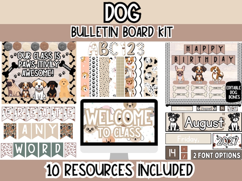 Dog Bulletin Board Bundle | Editable Classroom Decor | Printable Puppy ...