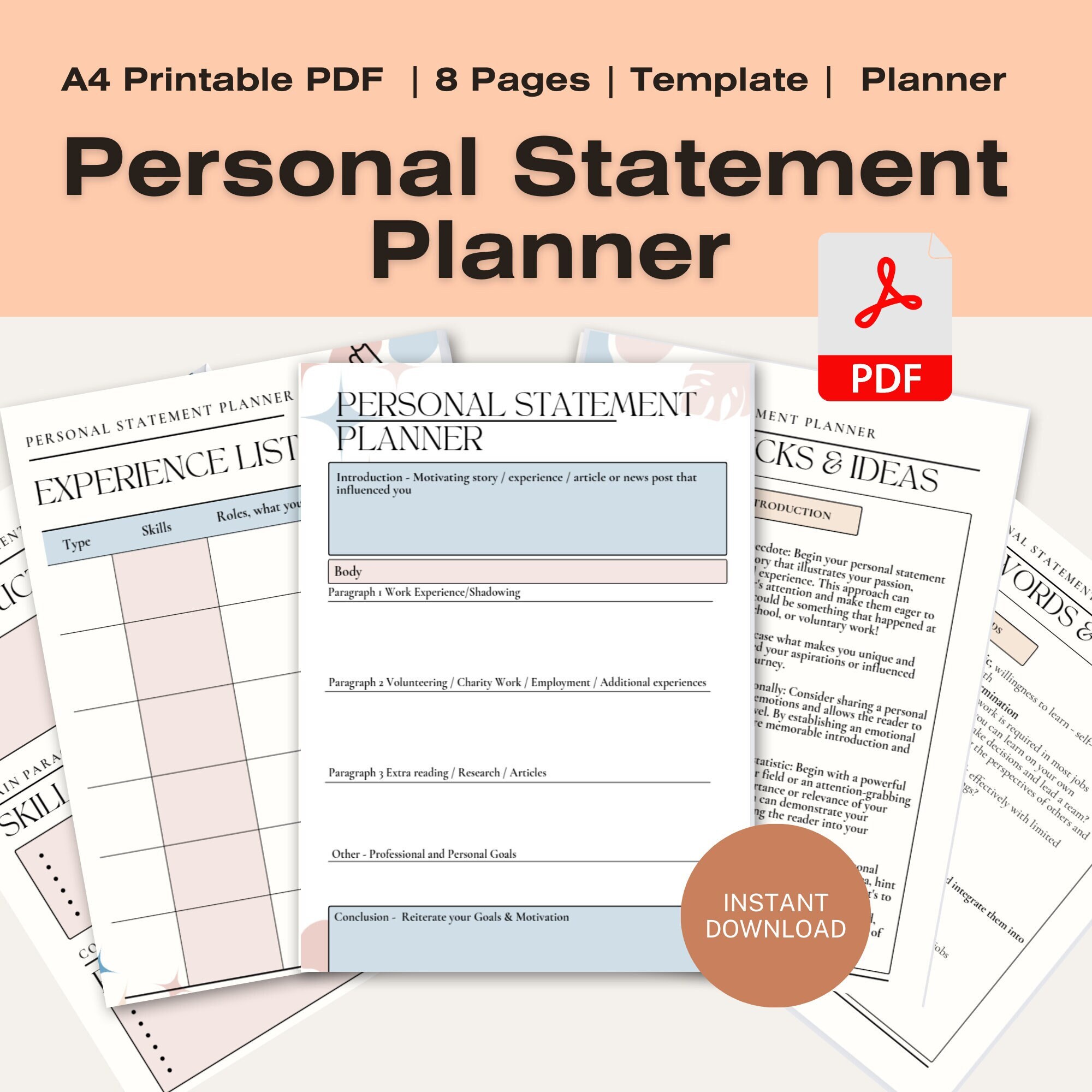 Personal Statement Template / Planner Guide for University - Etsy