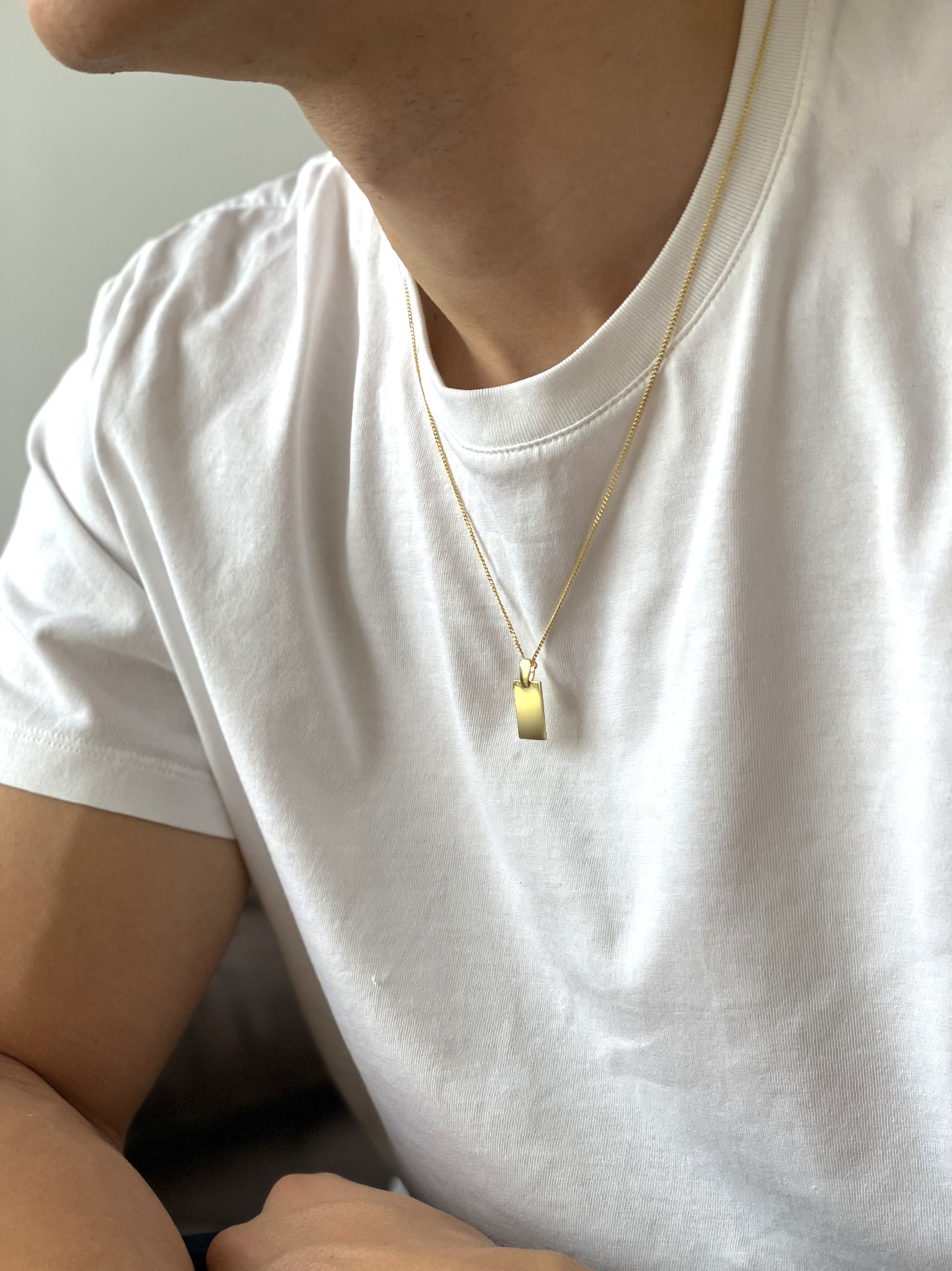 Square Bar Necklace for Men, Gold Plate Geometric Necklace With Chain ...