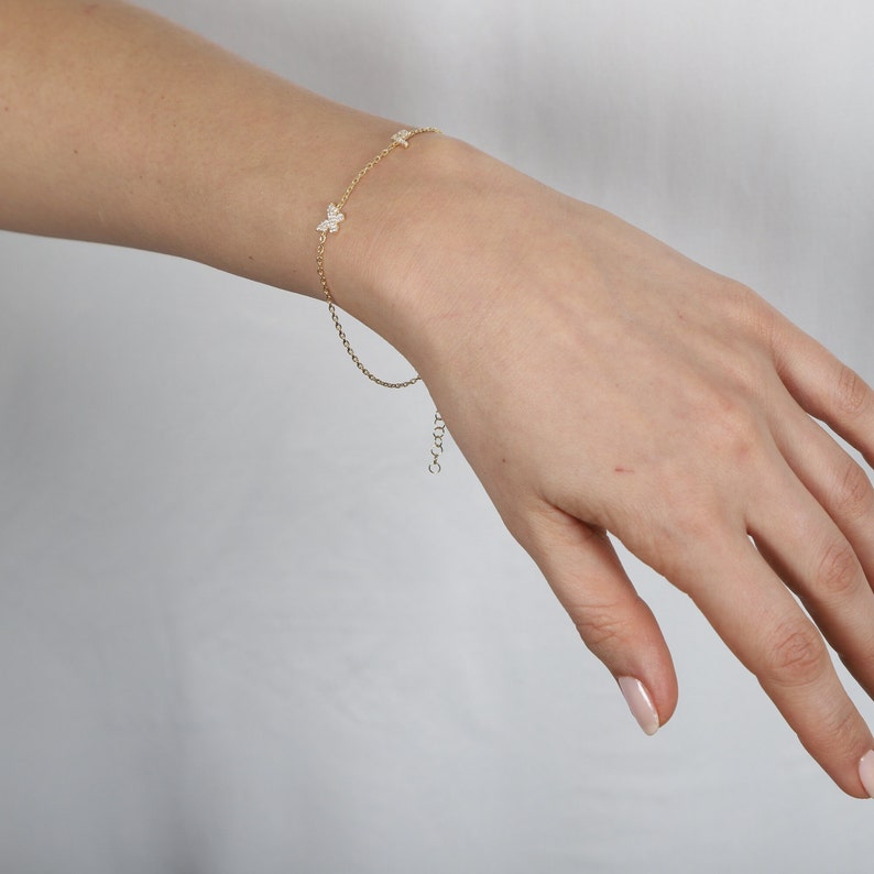 Pave Butterfly Initial Bracelet, Personalized Butterfly Bracelet, Pave Initial Letter Armband - Etsy