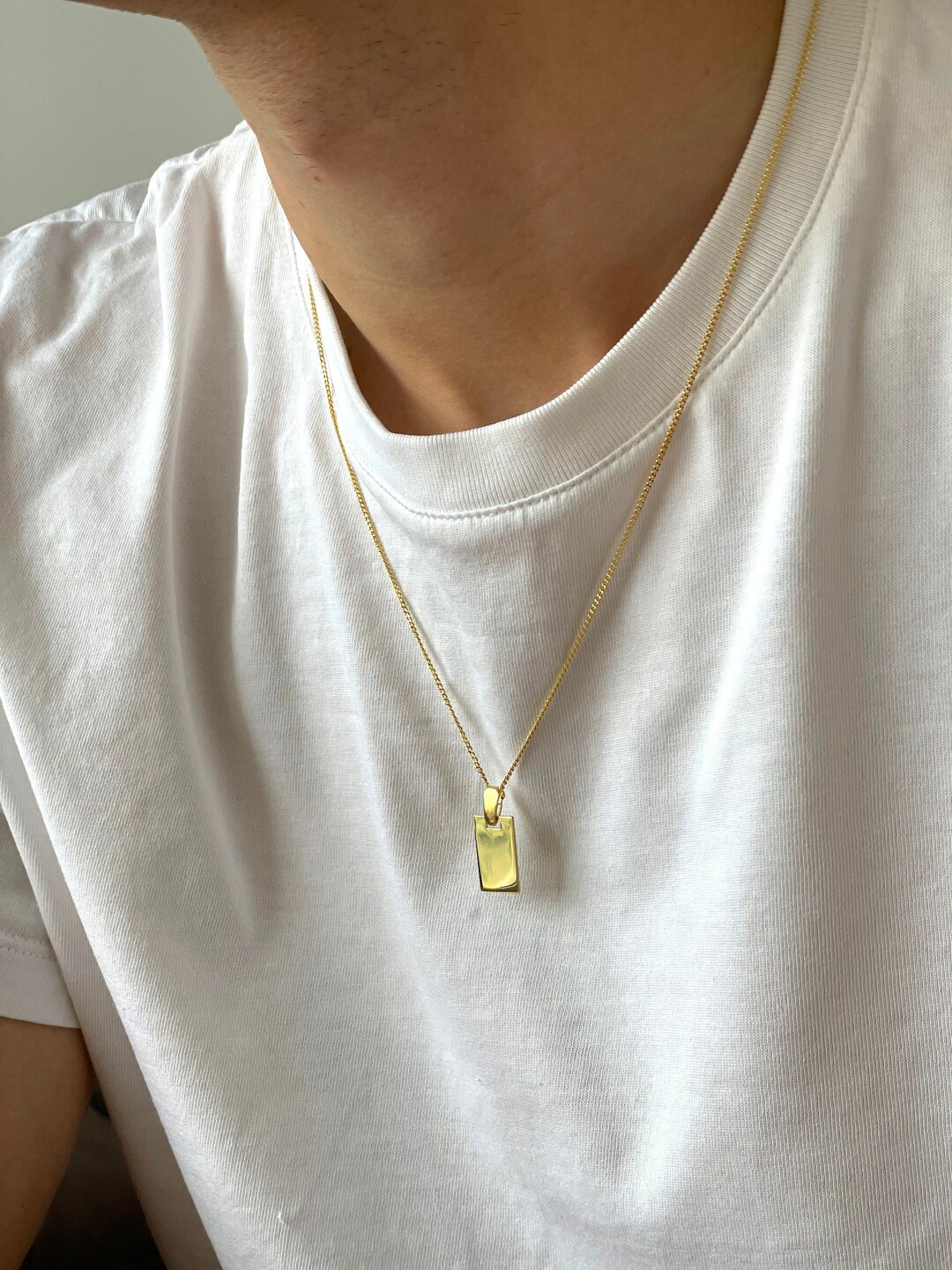 Square Bar Necklace for Men, Gold Plate Geometric Necklace With Chain ...