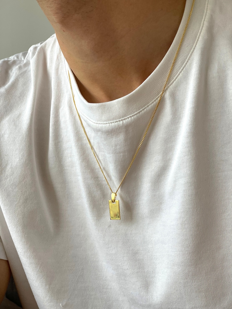 Square Bar Necklace for Men, Gold Plate Geometric Necklace With Chain ...
