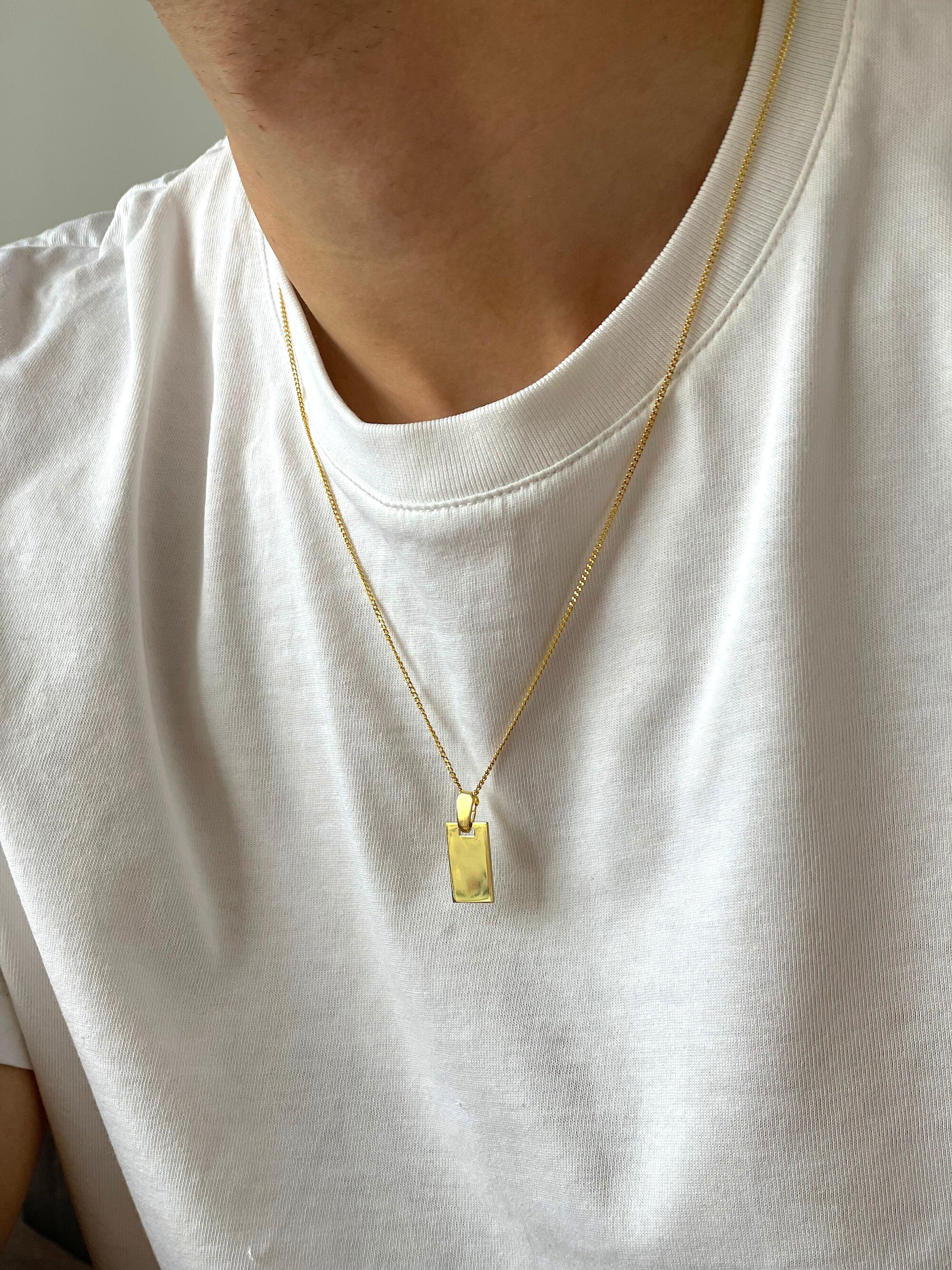 Square Bar Necklace for Men, Gold Plate Geometric Necklace With Chain ...