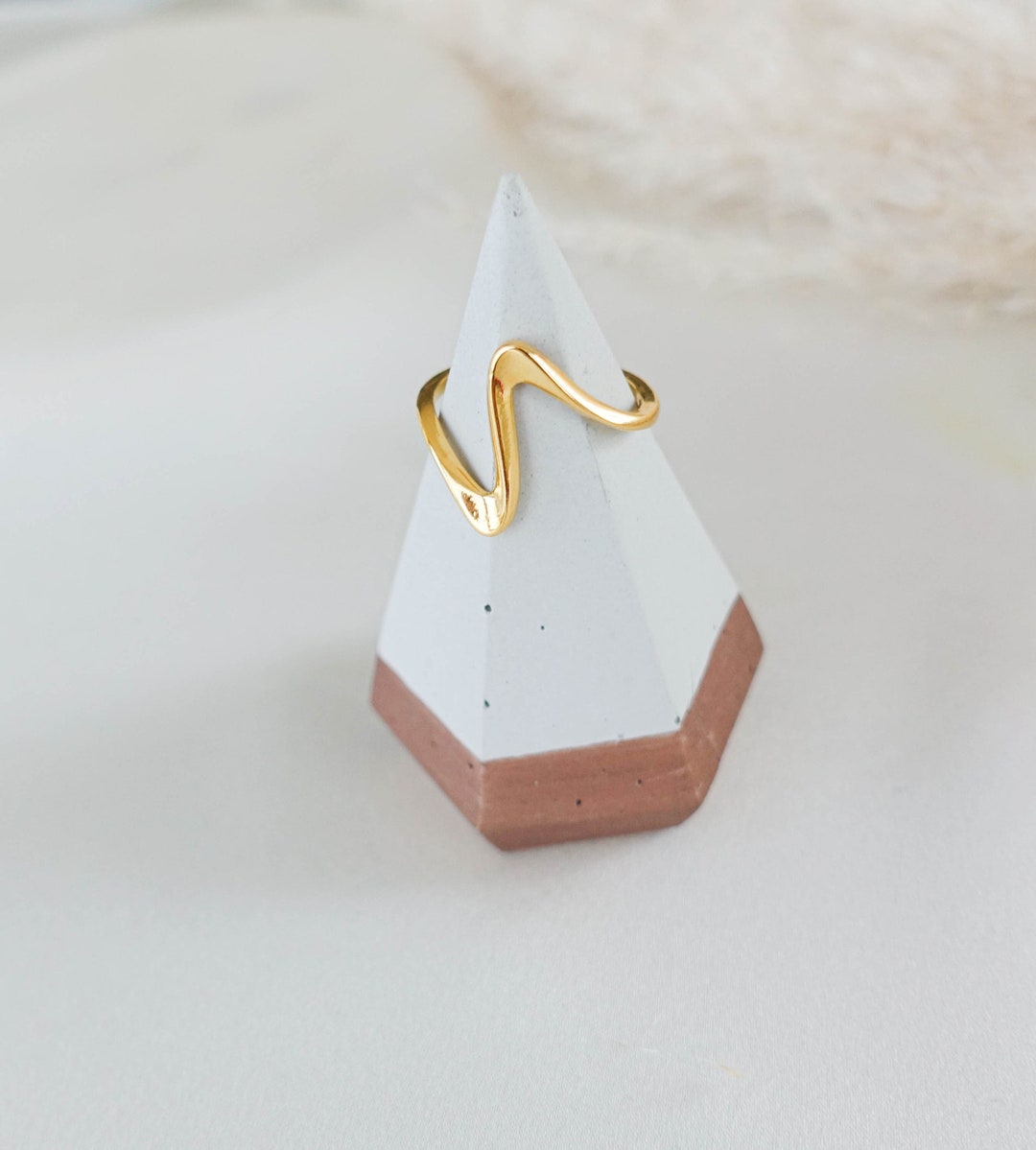 Wave Stacking Thick Zigzag Adjustable Sterling Silver Gold Ring - Etsy
