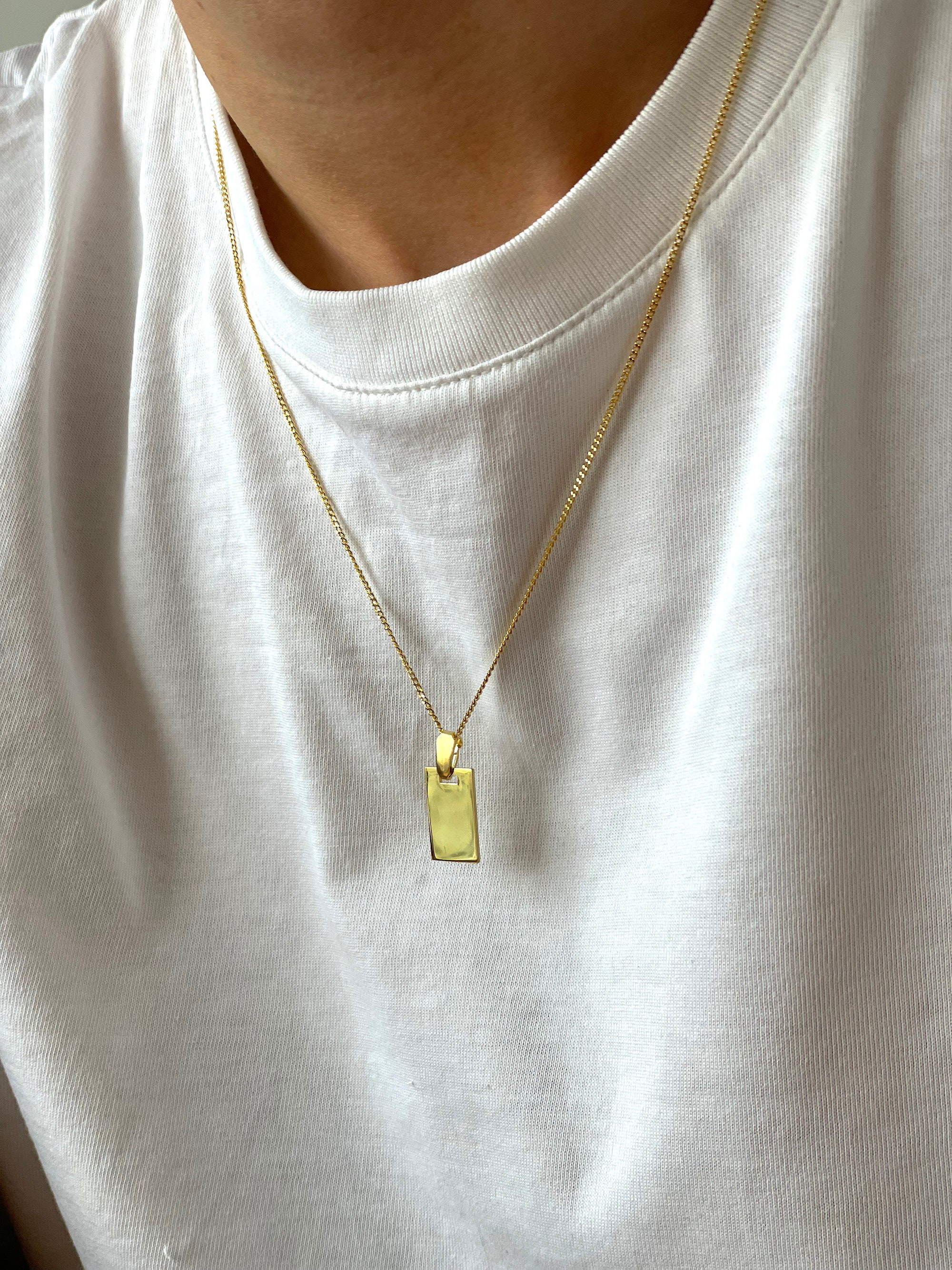 Square Bar Necklace for Men, Gold Plate Geometric Necklace With Chain ...