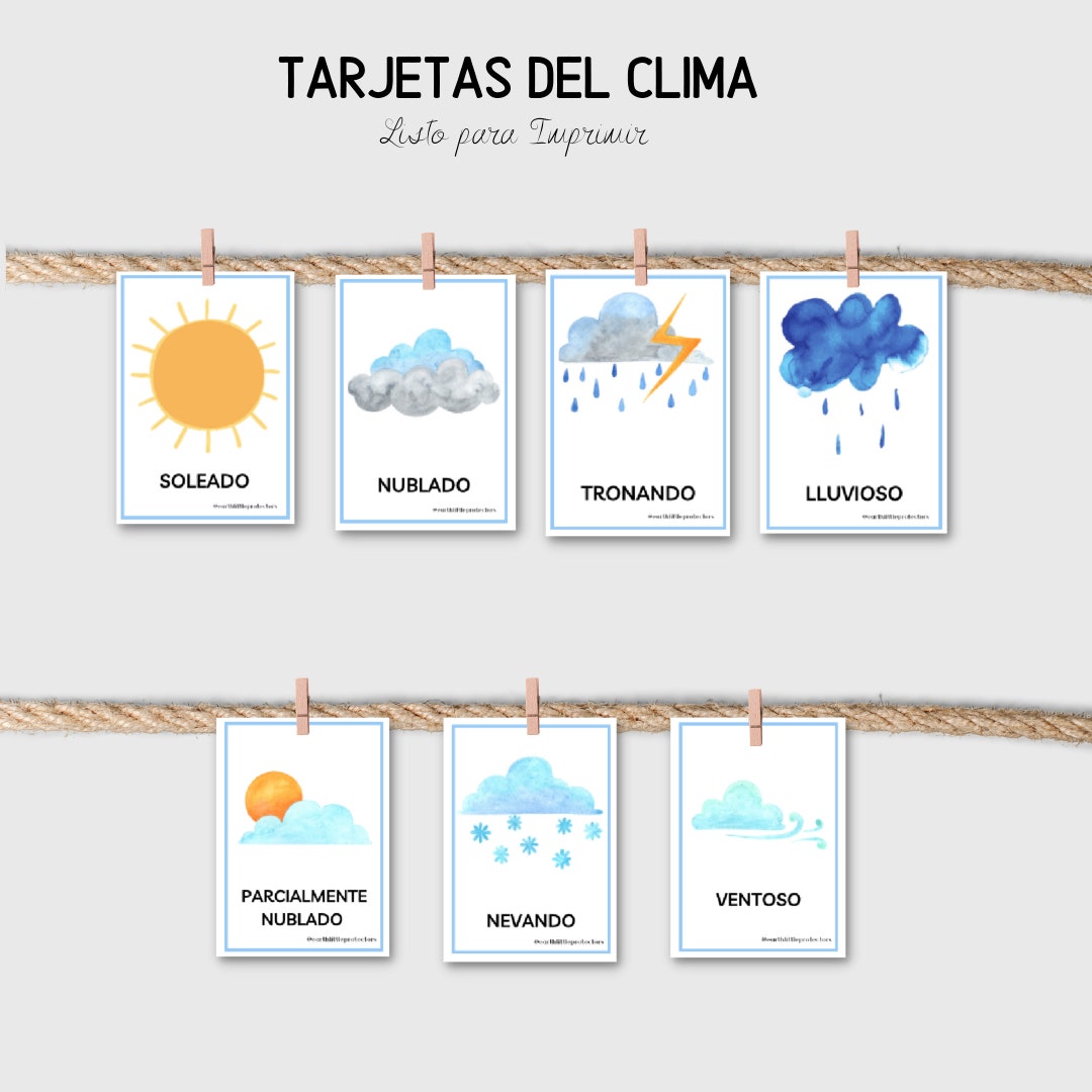 Weather Cards in Spanish Homeschool Printables Preschool Cards Basic ...