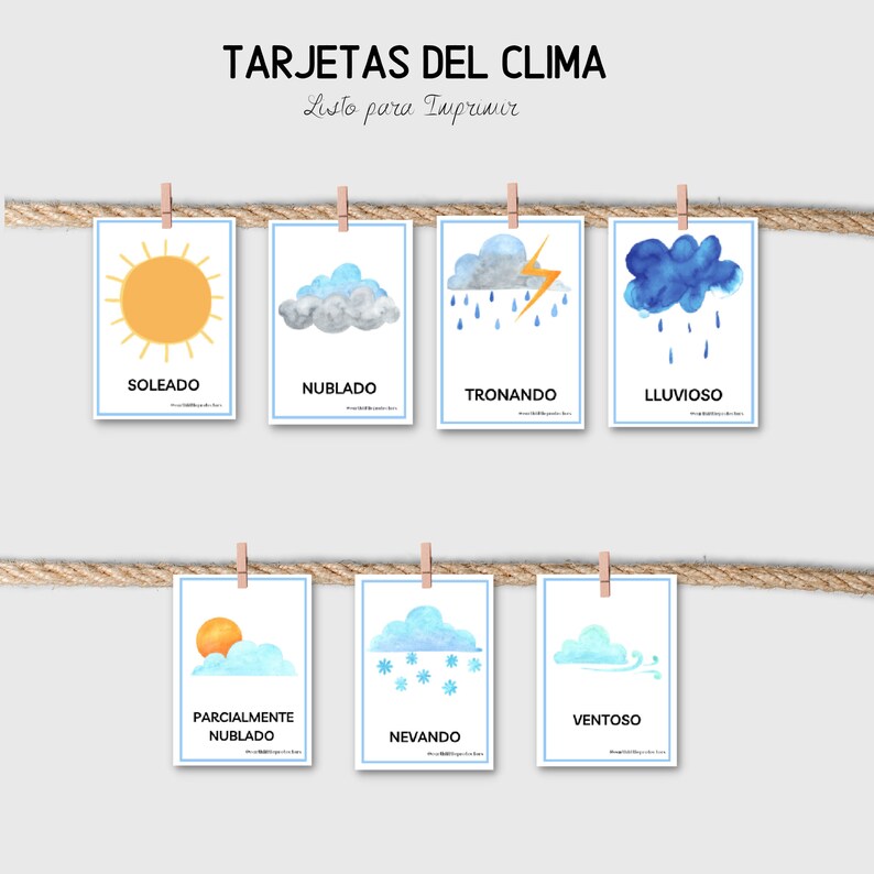 Weather Cards in Spanish Homeschool Printables Preschool Cards Basic ...