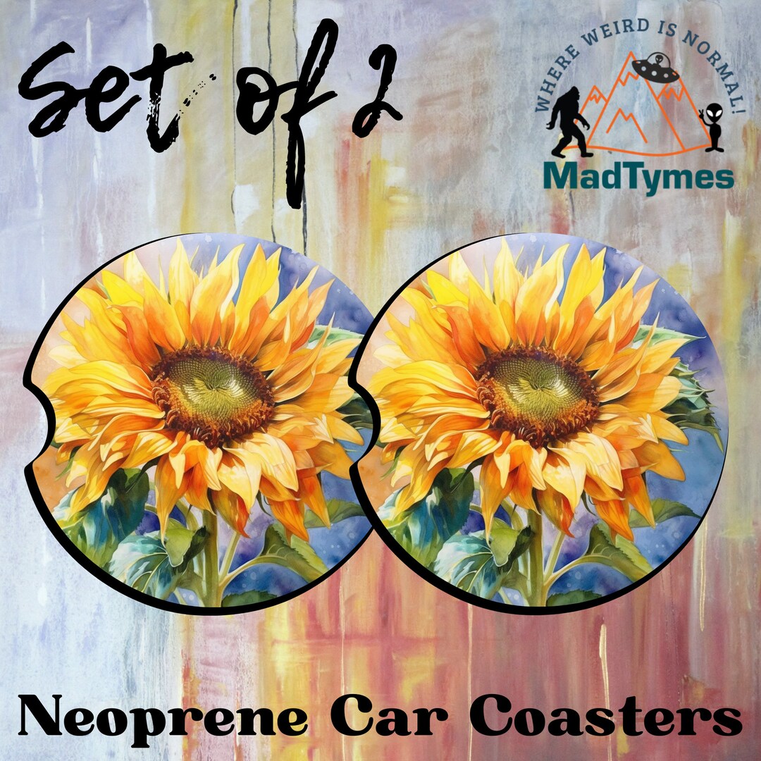 Sunflower Car Coasters Set of 2 Neoprene Car Interior Deco Fall Flowers ...