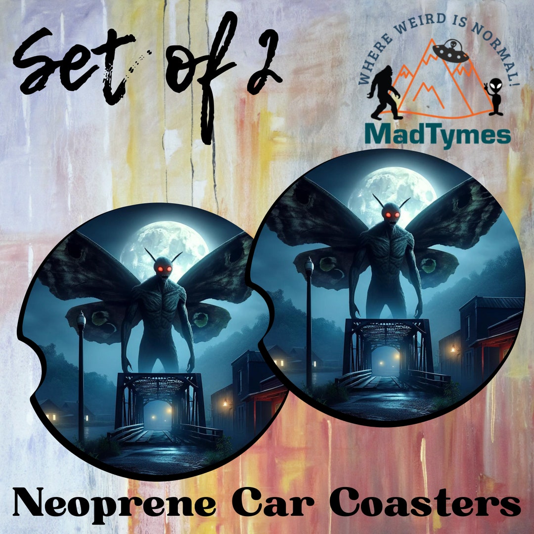 Mothman Cryptid Mothman Gift Car Coasters Set of 2 Moth Man Cryptid ...