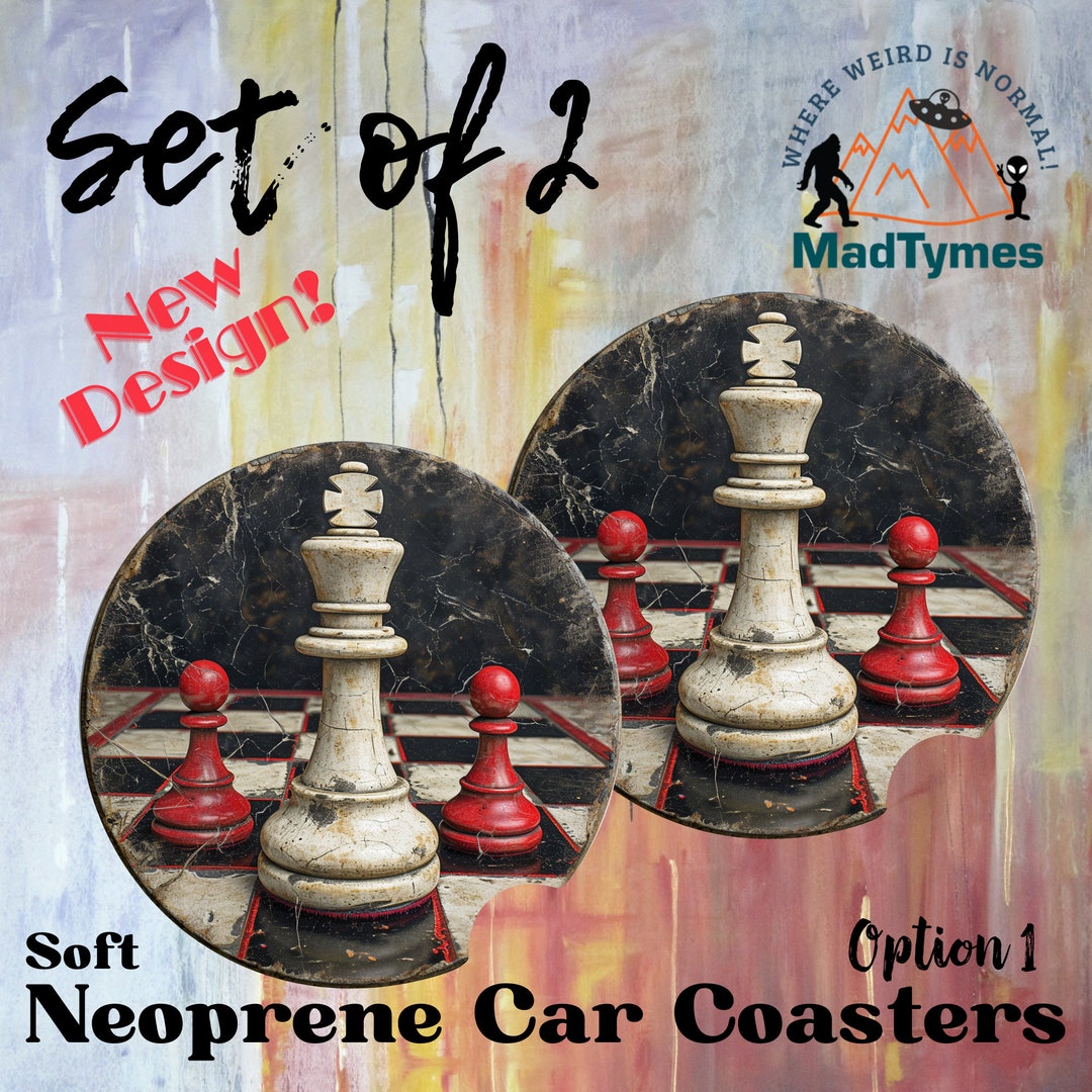 Retro Chess Board Chess Pieces Unique Chess Car Coasters Set of 2 Chess ...