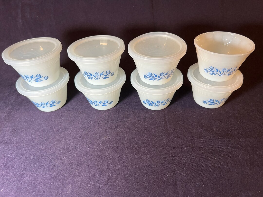Set of 8 Pyr-o-rey Dynaware Custard Cups With 7 Lids, Blue Floral (rare!) - Etsy