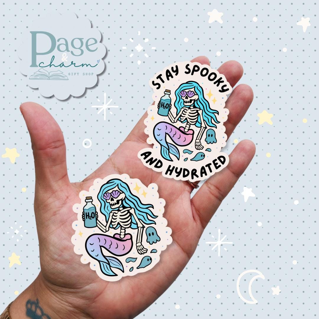 Summerween Mermaid Skeleton Stickers for Waterbottles, Stay Hydrated ...