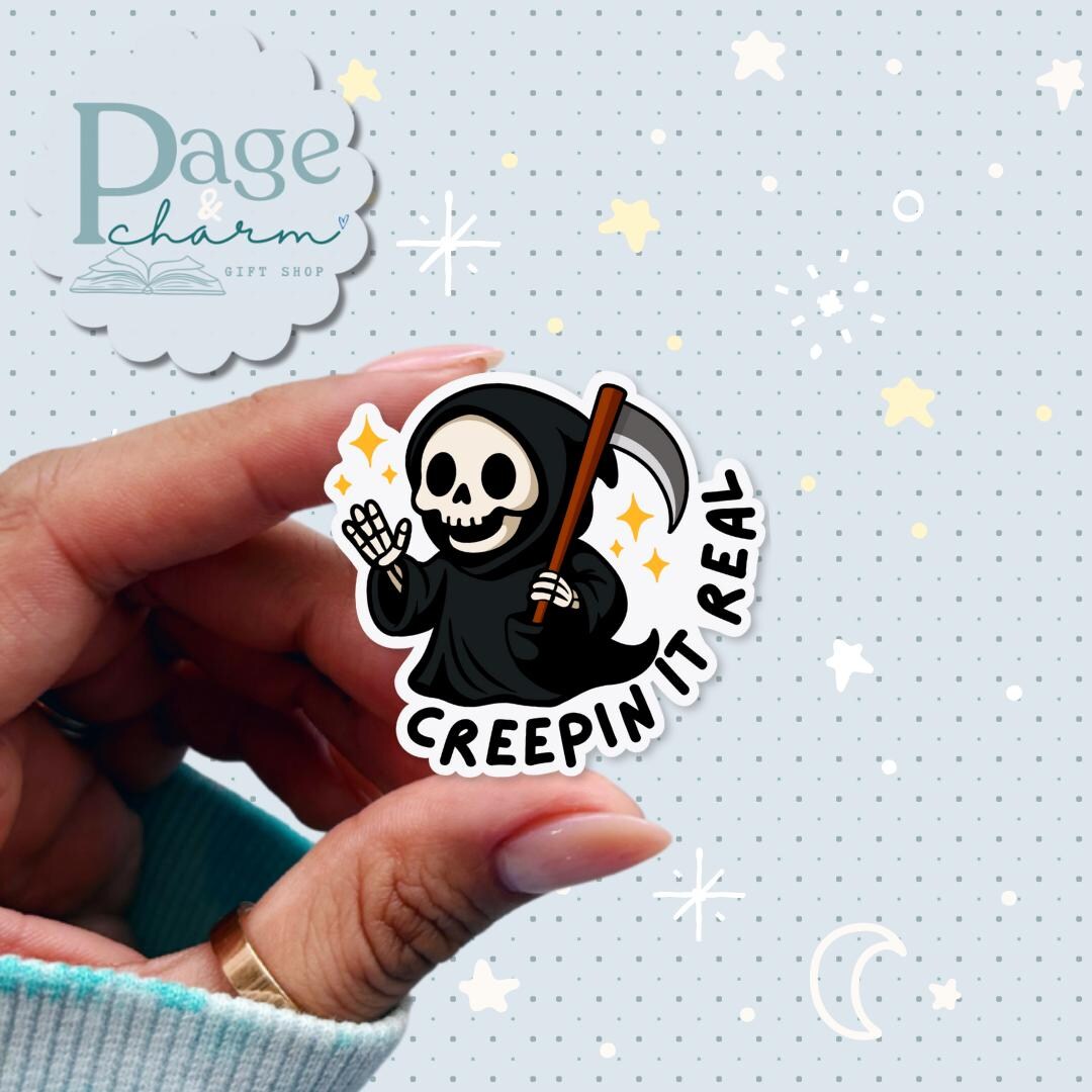 Cute Grim Reaper Sticker Design, Creep It Real Stickers, Cute Skeleton ...