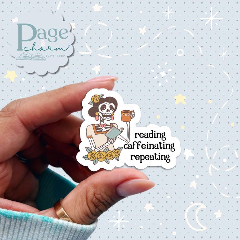 Spanish Coffee Skeleton Sticker, Skeleton Reading Book, Spooky Latina ...