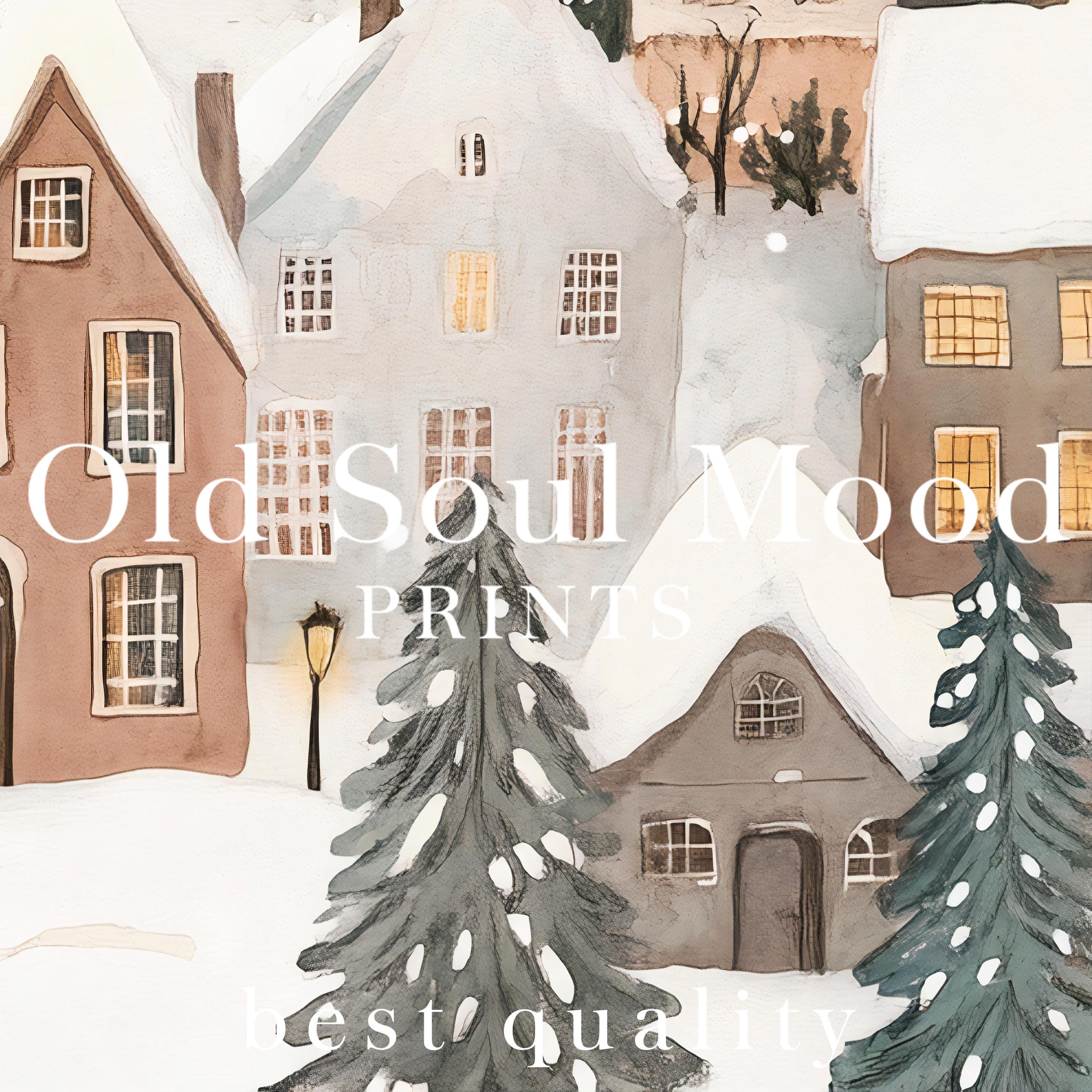 Winter Village Art, Christmas Village Painting, Vintage Winter Scene ...