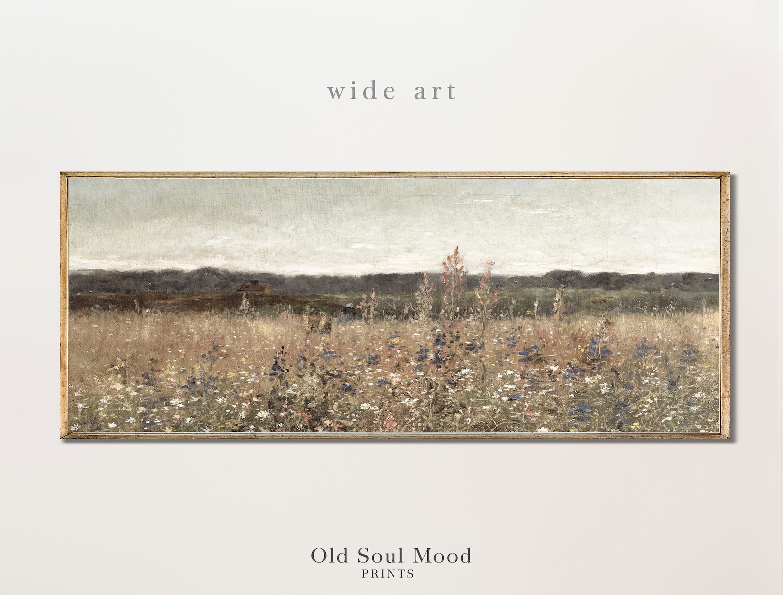 Long Landscape Painting Wildflower Field Print Vintage - Etsy