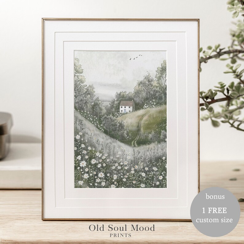 Illustration of Warm Scottland Cottage Art Print, A Cute Cottage in a ...