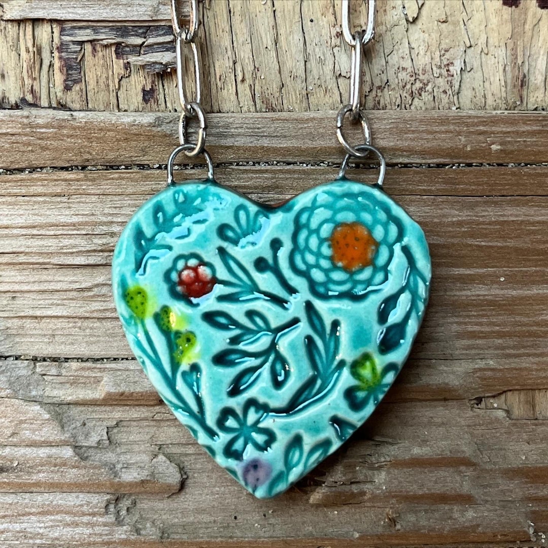Pretty One-of-a-kind Handmade Ceramic Heart Pendant Necklace - Etsy