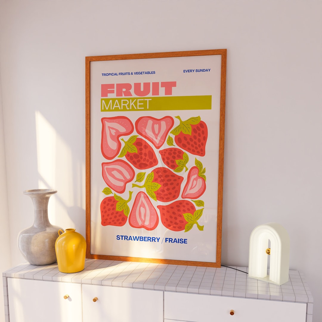 STRAWBERRY | Fruit Market Poster Flower Market Art Print Fraise French ...