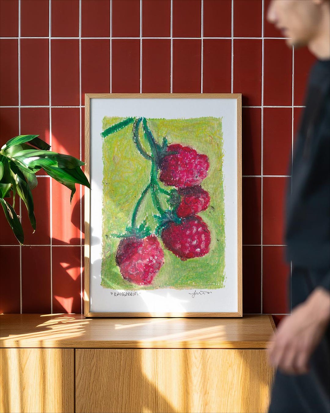 ORIGINAL RASPBERRIES | Oil Pastel Kitchen Print, Cottage Art, Food ...