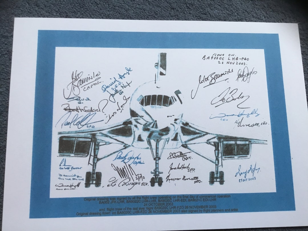 Last Flight of British Airways Concorde Crew Drawing Print Fully Signed ...