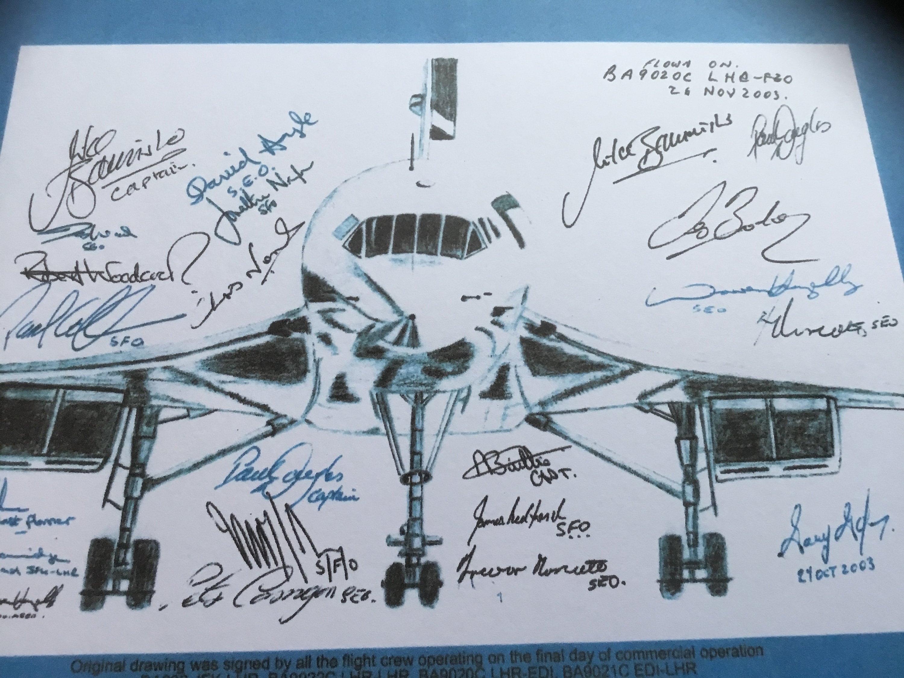 Last Flight of British Airways Concorde Crew Drawing Print Fully Signed ...