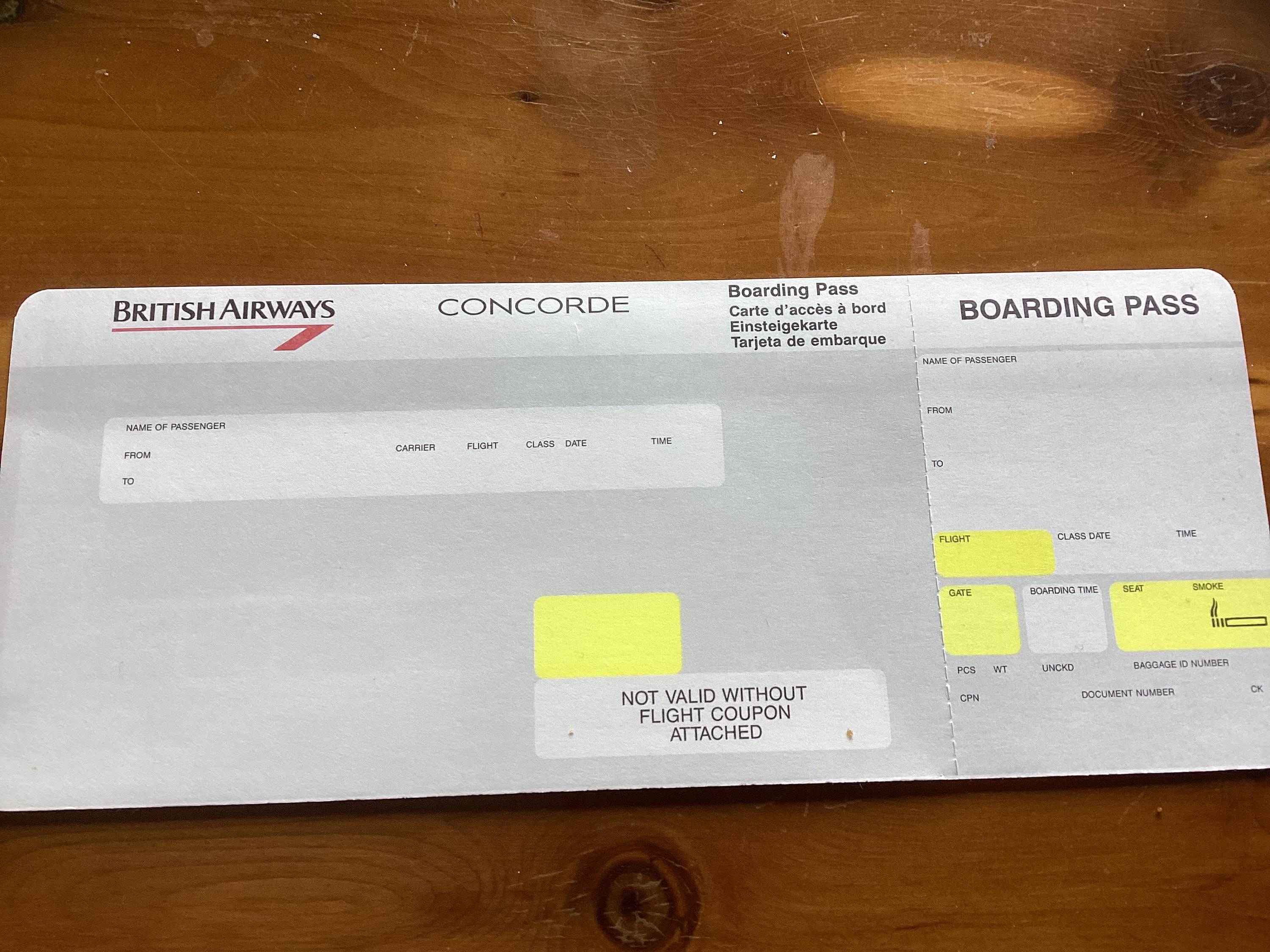 British Airways Concorde Original Flight Boarding Pass Unused Mint 1996 ...