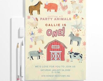 Party Animal FARM Birthday Invitation – Editable Canva Template - Etsy