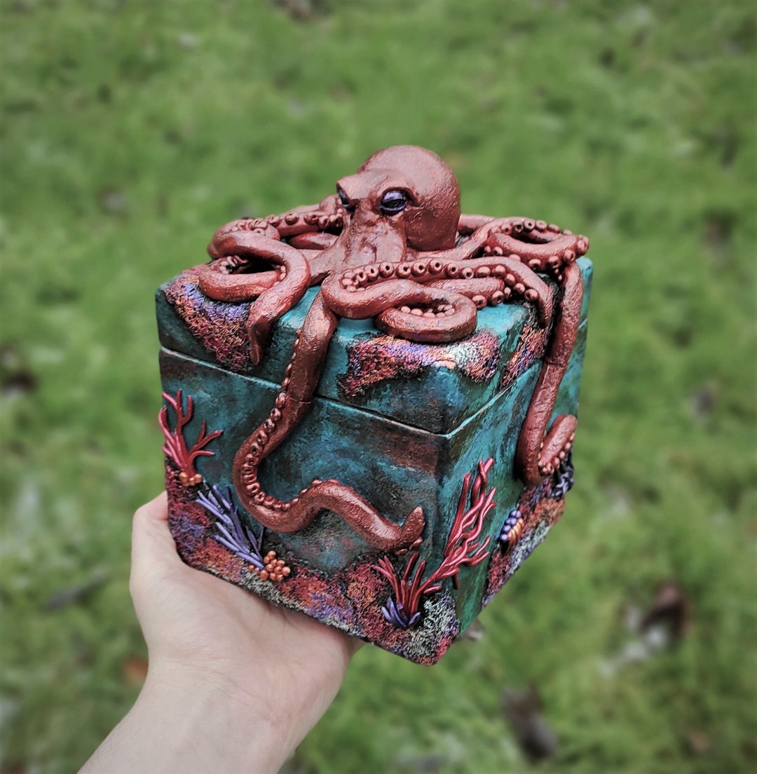 Wooden and Fimo Box With Octopus and Coral Design - Etsy