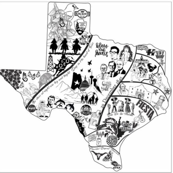 Texas Map Print - Etsy