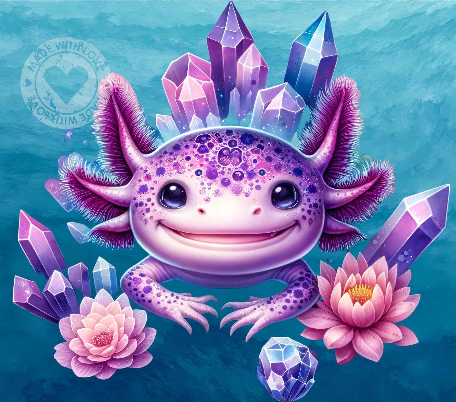 Axolotl Purple Axolotl Underwater Cute Blue Sea 20 Oz Tumbler Wrap ...
