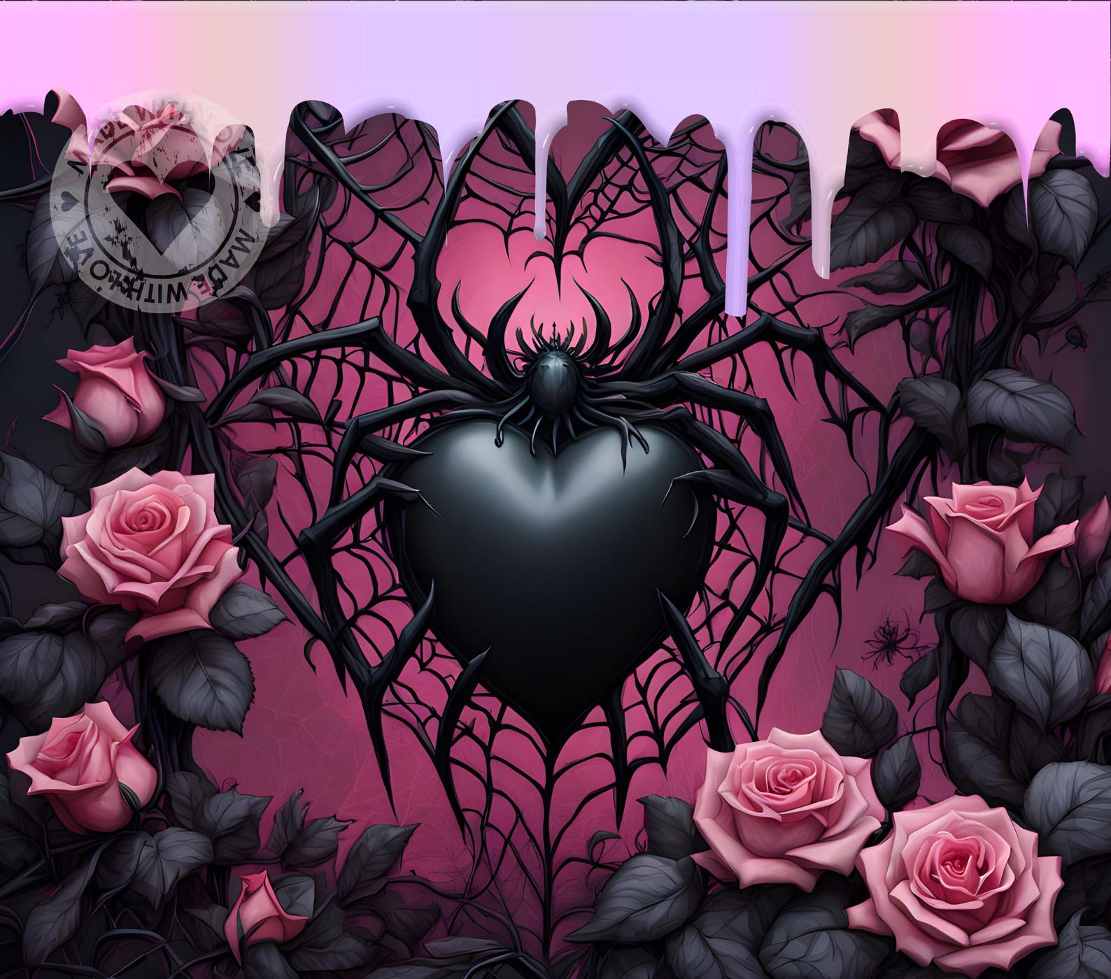 Spider Drip Roses Tumbler Wrap 20oz Straight Pink Black Web - Etsy