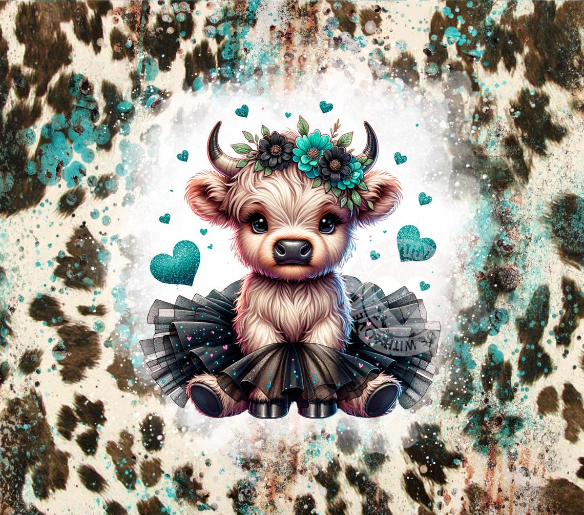 Cow Tutu Cow Print Turquoise 20 Oz Tumbler Wrap Png - Etsy