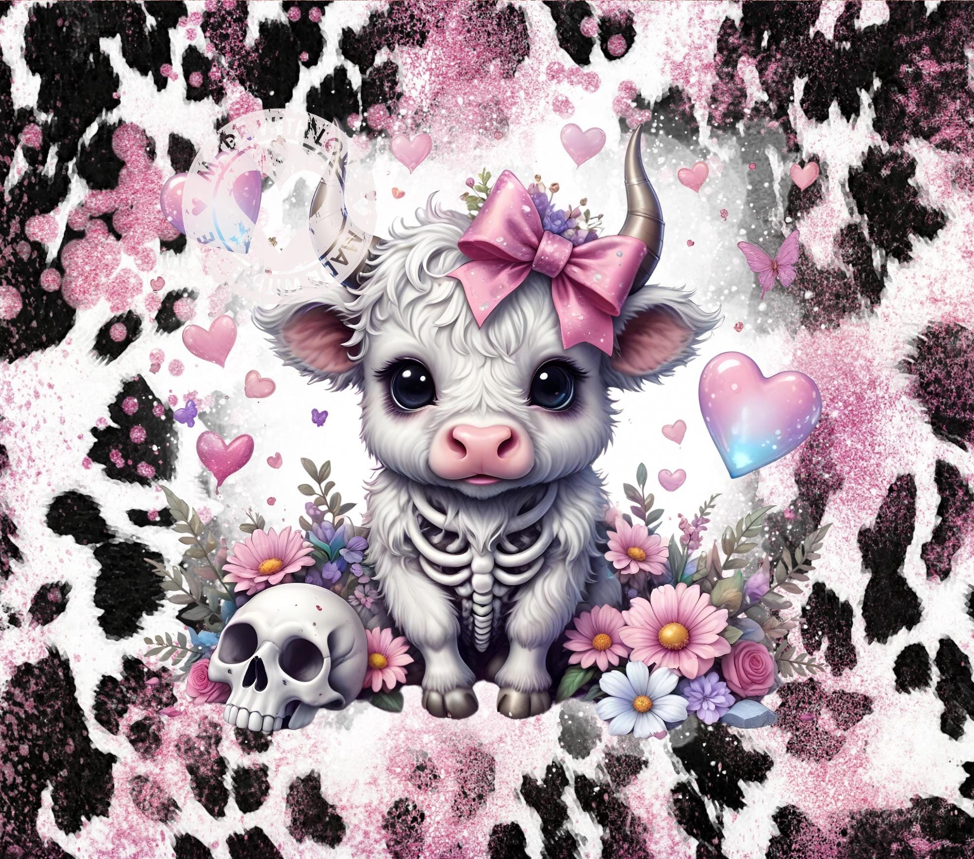 Skeleton Cow Bow Cute Goth Skull Cow Printed 20 Oz Tumbler Wrap Png - Etsy