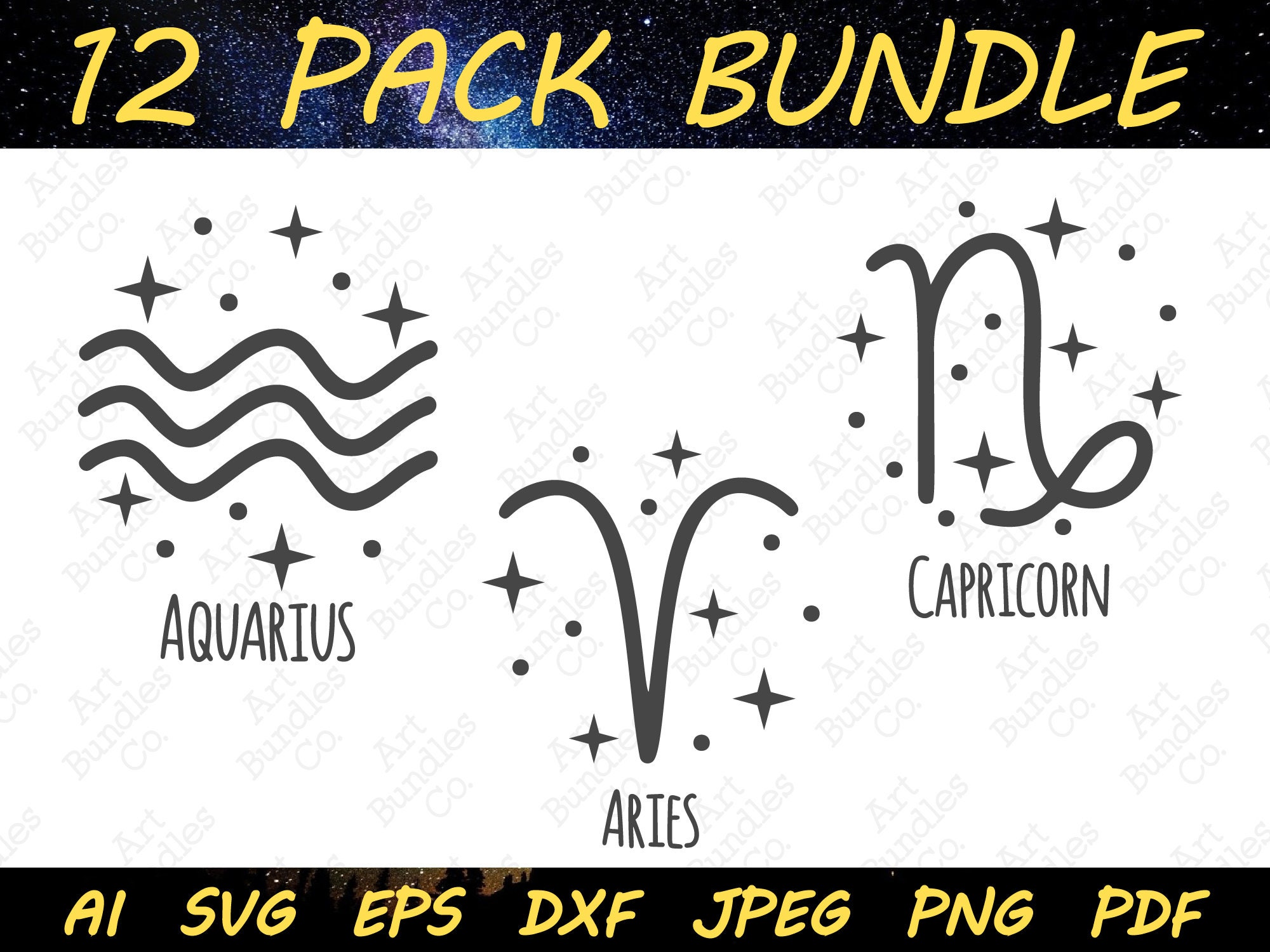 Zodiac Signs Bundle, Star Signs SVG Bundle, Zodiac Cut Files, Cut Files ...