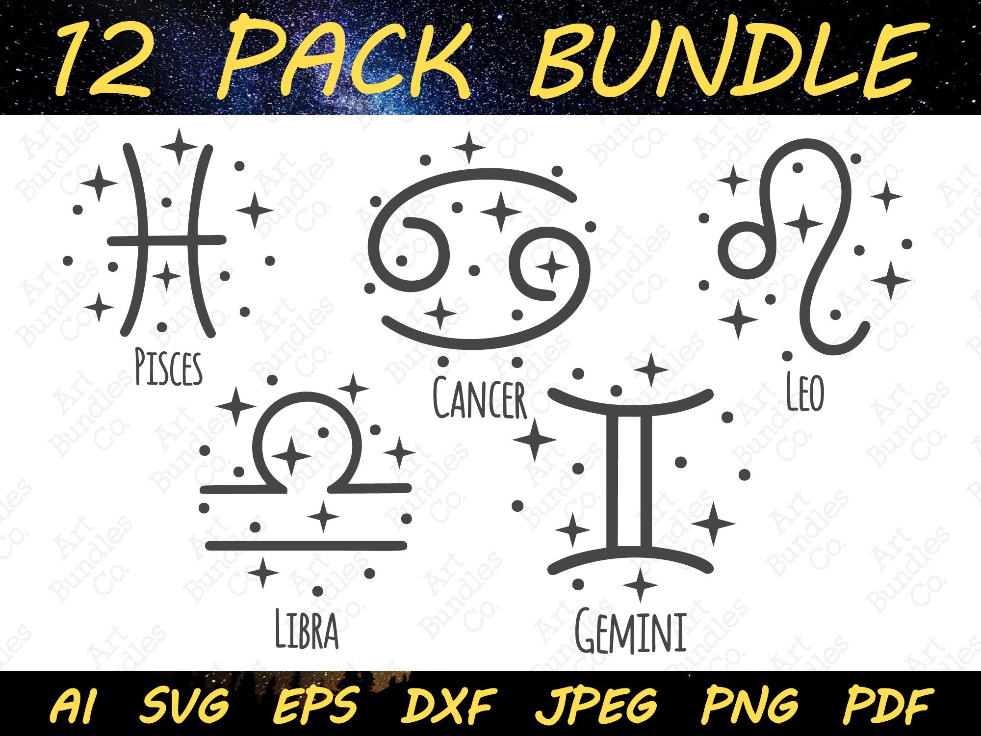 Zodiac Signs Bundle, Star Signs SVG Bundle, Zodiac Cut Files, Cut Files ...